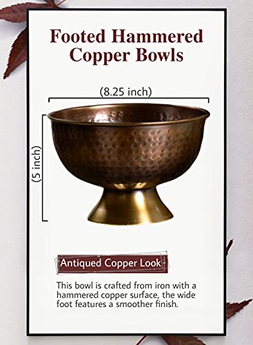 Serene Spaces Living Large Antique Style Hammered Copper Decorative Bowl, Rustic Home Accent Bowls for Flowers, Potpourri, Keys, For Coffee Table, Entryway Console, Measures 5" Tall & 8.25" Diameter