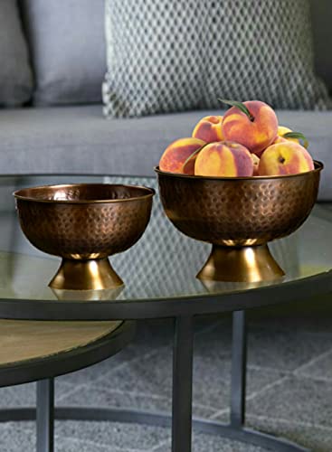 Serene Spaces Living Large Antique Style Hammered Copper Decorative Bowl, Rustic Home Accent Bowls for Flowers, Potpourri, Keys, For Coffee Table, Entryway Console, Measures 5" Tall & 8.25" Diameter