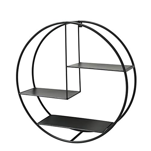 WHW Whole House Worlds Industrial Contemporary Round, Circle Shelf, Floating, Iron 3 Ledges, Wall Unit, Black, 21 1/2 Inches Diameter