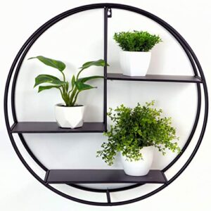 WHW Whole House Worlds Industrial Contemporary Round, Circle Shelf, Floating, Iron 3 Ledges, Wall Unit, Black, 21 1/2 Inches Diameter