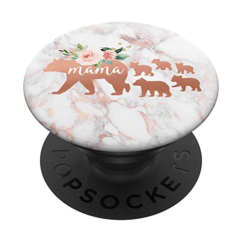 Mama Bear Five Cubs Blush Pink Marble Watercolor Floral PopSockets PopGrip: Swappable Grip for Phones & Tablets