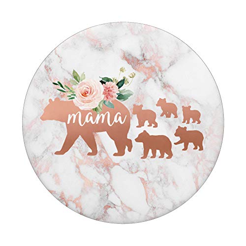 Mama Bear Five Cubs Blush Pink Marble Watercolor Floral PopSockets PopGrip: Swappable Grip for Phones & Tablets