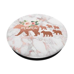 Mama Bear Five Cubs Blush Pink Marble Watercolor Floral PopSockets PopGrip: Swappable Grip for Phones & Tablets