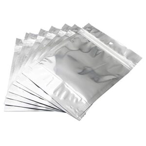 ellbest 100pcs stand up clear silver zip lock resealable aluminum mylar foil plastic packaging bag for food beans coffee cookie 5.5x7.5 inch