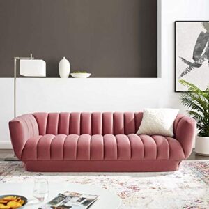 Modway Entertain Vertical Channel Tufted Performance Velvet Sofa Couch in Dusty Rose