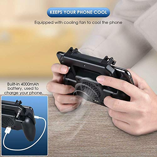 Bestyu Gaming Trigger Phone Aim Shoot Joystick Controller with Cooling Fan (4000mAh) for PUBG Android iOS iPhone Xs Max XR X 8 7 6S Plus Samsung Galaxy S9+ S8+ Note 9/8