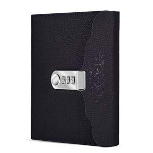 arrlsdb lock diary leather journal writing notebook planner organizer digital password notebook locking personal diary (black)