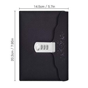 ARRLSDB Lock Diary Leather Journal Writing Notebook Planner Organizer Digital Password Notebook Locking Personal Diary (Black)