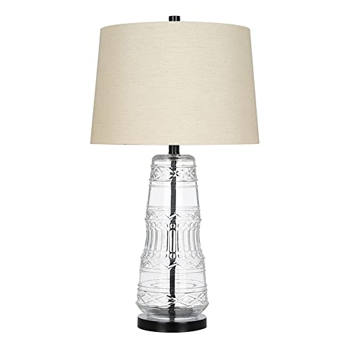 Catalina 21543-000 Transitional 3-Way Textured Clear Glass Tall Table Lamp with Linen Shade, 29"