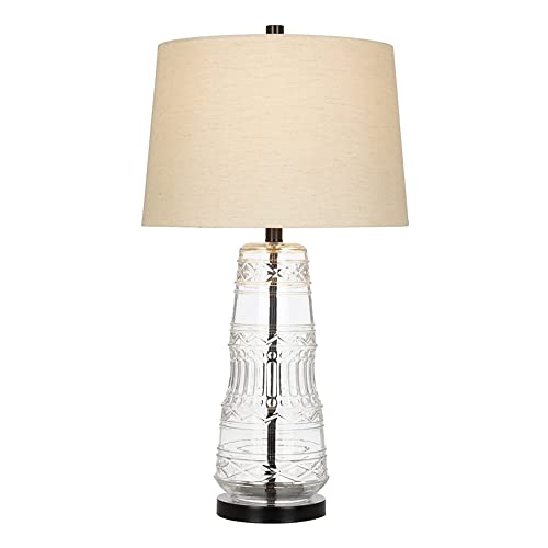 Catalina 21543-000 Transitional 3-Way Textured Clear Glass Tall Table Lamp with Linen Shade, 29"