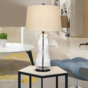 Catalina 21543-000 Transitional 3-Way Textured Clear Glass Tall Table Lamp with Linen Shade, 29"