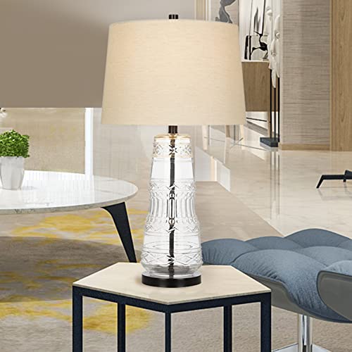 Catalina 21543-000 Transitional 3-Way Textured Clear Glass Tall Table Lamp with Linen Shade, 29"