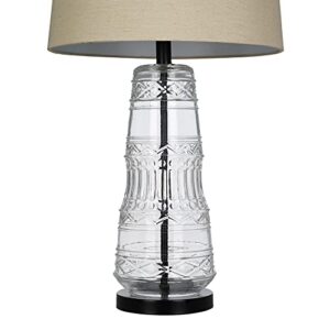 Catalina 21543-000 Transitional 3-Way Textured Clear Glass Tall Table Lamp with Linen Shade, 29"