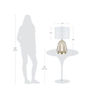 Catalina 22144-001 Transitional 3-Way Ribbed Clear Glass Table Lamp with Linen Shade, Led Bulb Included, 23.5", Champagne