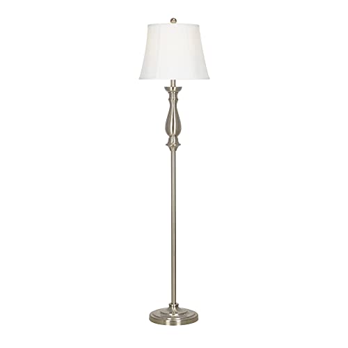 Catalina Lighting 21549-000 Traditional 2-Way Tall Decorative Metal Floor Lamp with Linen Shade, Brushed Steel