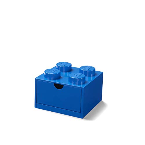 Room Copenhagen LEGO Storage Brick 4 Desk Drawer, 4-Stud Stackable Tabletop Storage Box, 6.2 x 6.2 x 4.4 In, Blue