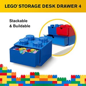 Room Copenhagen LEGO Storage Brick 4 Desk Drawer, 4-Stud Stackable Tabletop Storage Box, 6.2 x 6.2 x 4.4 In, Blue