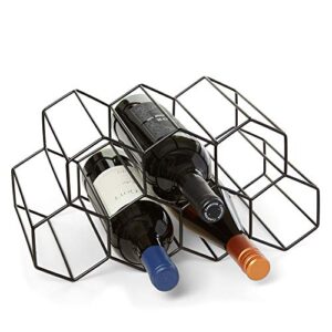 countertop wine rack - 9 bottle wine holder for wine storage - no assembly required - modern black metal wine rack - wine racks countertop - small wine rack - wine bottle storage - tabletop wine rack