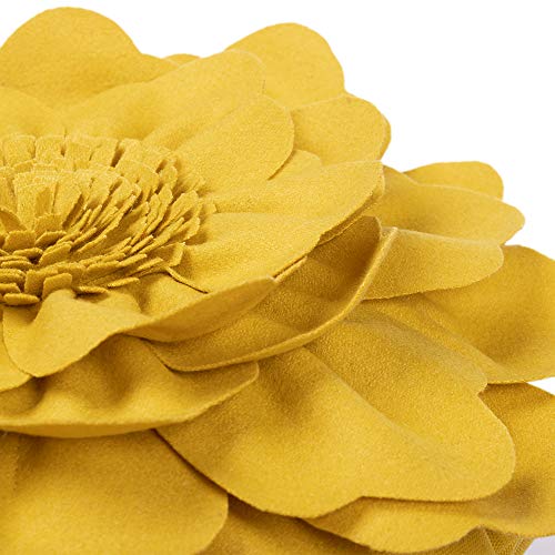 JWH 3D Flower Throw Pillow Cover Aesthetic Decorative Floral Accent Pillow Case Round Cushion Handmade Pillowcase for Couch Living Room Bedroom Bed with Insert 14 Inch Mustard Yellow