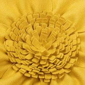 JWH 3D Flower Throw Pillow Cover Aesthetic Decorative Floral Accent Pillow Case Round Cushion Handmade Pillowcase for Couch Living Room Bedroom Bed with Insert 14 Inch Mustard Yellow