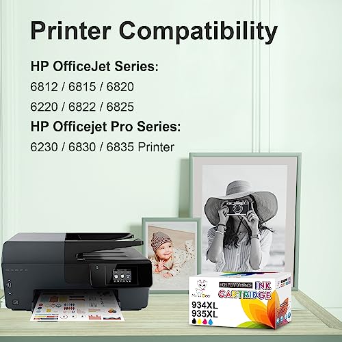 MS Deer Compatible 934 and 935 XL Ink Cartridges Replacement for HP 934XL 935XL Work with Officejet Pro 6830 6230 6815 6835 6812 6820 6220 6825 6836 Printer (2 Black 1 Cyan 1 Magenta 1 Yellow) 5-Pack