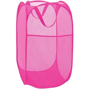 deluxe strong mesh pop up laundry hamper basket with side pocket for laundry room, bathroom, kids room, college dorm or travel blush