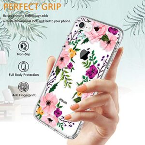 LUHOURI iPhone 8 Case, Clear iPhone 7 Case with Screen Protector, Girls Women Floral Heavy Duty Protective Hard Case with Slim Soft TPU Bumper Cover Phone Case for iPhone 8 and iPhone 7