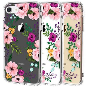 LUHOURI iPhone 8 Case, Clear iPhone 7 Case with Screen Protector, Girls Women Floral Heavy Duty Protective Hard Case with Slim Soft TPU Bumper Cover Phone Case for iPhone 8 and iPhone 7