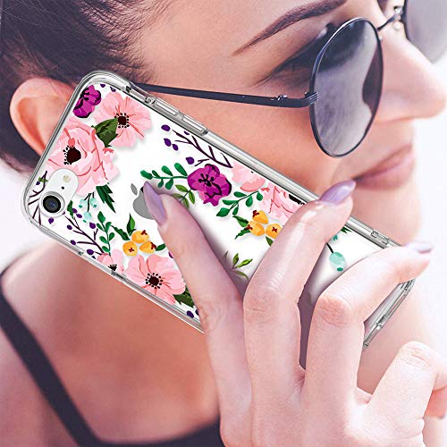 LUHOURI iPhone 8 Case, Clear iPhone 7 Case with Screen Protector, Girls Women Floral Heavy Duty Protective Hard Case with Slim Soft TPU Bumper Cover Phone Case for iPhone 8 and iPhone 7