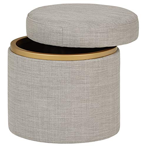 Amazon Brand – Rivet Asher Round Upholstered Storage Ottoman, 15.75"W, Light Grey