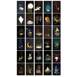 zhu yu chun 30pcs vintage luminous postcard glow in the dark moon light greeting post card novelty xmas greeting cards gift (moonlight)