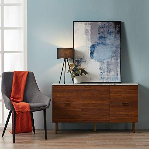 Versanora Teamson Home Ashton Faux Marble Top Sideboard Buffet Cabinet Wooden Storage with 1 Door 4 Drawers for Entryway Living Room Home Office, 28 inch Height, Walnut