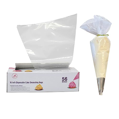 Keenpioneer Piping Bag - Disposable Cake Decorating Bag 56 Count (16 inch, Clear)