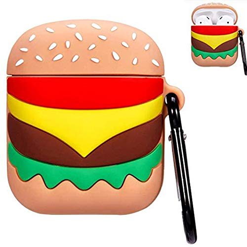 Punswan Hamburger Airpod Case for Apple Airpods 1&2,Cute 3D Funny Cartoon Character Soft Silicone Cover,Kawaii Fun Cool Keychain Design Skin,Fashion Color Cases for Girls Kids Boys Air pods