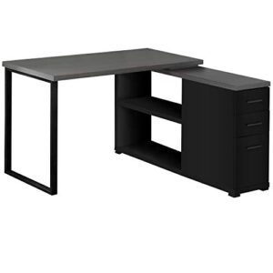 monarch specialties computer l-shaped-left or right set up-contemporary style corner desk with open shelves and drawers, 48" l, black-grey top