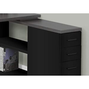 Monarch Specialties Computer L-Shaped-Left or Right Set Up-Contemporary Style Corner Desk with Open Shelves and Drawers, 48" L, Black-Grey Top