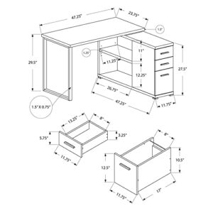 Monarch Specialties Computer L-Shaped-Left or Right Set Up-Contemporary Style Corner Desk with Open Shelves and Drawers, 48" L, Black-Grey Top