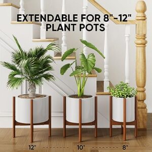 MUDEELA 2 Pack Indoor Plant Stands, 2 Tier Tall Plant Stand 30 inches, Mid Century Bamboo Plant Stand, Adjustable Width 8 - 12 inches, Fits Pot Size of 8 9 10 11 12 inches, Pot & Plant Not Included, Brown