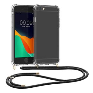 kwmobile crossbody case compatible with apple iphone 6 plus / 6s plus case - clear tpu phone cover w/lanyard cord strap - black/transparent