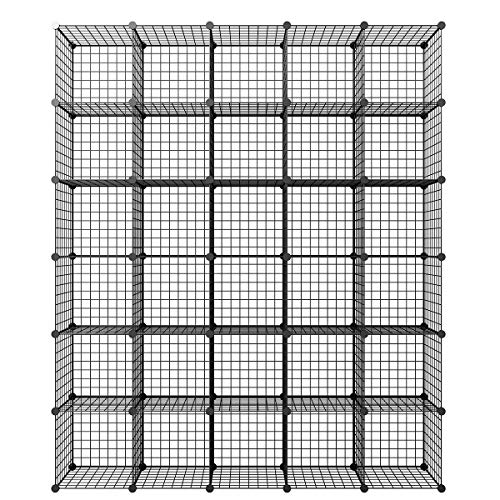 KOUSI 14"x14" Wire Cube Storage, Metal Grid Organizer, 30-Cube Modular Shelving Unit, Stackable Bookcase, Ideal for Living Room, Bedroom, Office