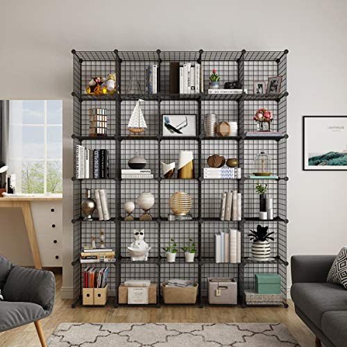 KOUSI 14"x14" Wire Cube Storage, Metal Grid Organizer, 30-Cube Modular Shelving Unit, Stackable Bookcase, Ideal for Living Room, Bedroom, Office