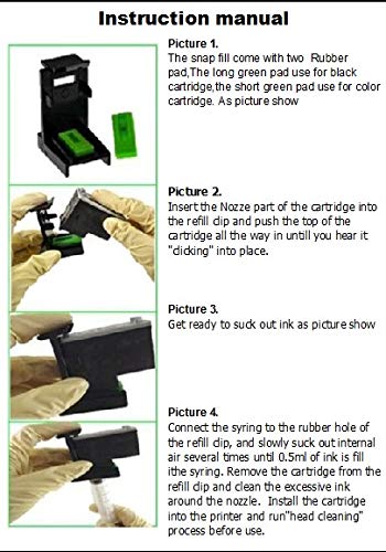 AQree 3in1 Ink Refill Cartridge Clip+ 2pcs Rubber Pads + Syringe Tool Kit for HP 60 61 62 63 65 901 67 67XL