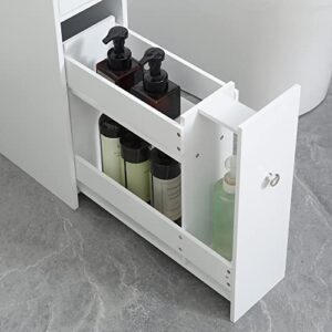 HOMCOM Bathroom Floor Organizer Free Standing Space Saving Narrow Storage Cabinet Bath Toilet Paper Holder with Drawers White