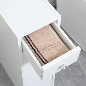 HOMCOM Bathroom Floor Organizer Free Standing Space Saving Narrow Storage Cabinet Bath Toilet Paper Holder with Drawers White