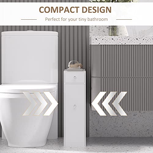 HOMCOM Bathroom Floor Organizer Free Standing Space Saving Narrow Storage Cabinet Bath Toilet Paper Holder with Drawers White