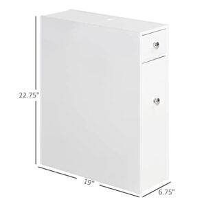 HOMCOM Bathroom Floor Organizer Free Standing Space Saving Narrow Storage Cabinet Bath Toilet Paper Holder with Drawers White