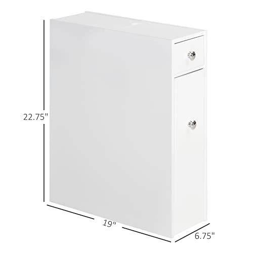 HOMCOM Bathroom Floor Organizer Free Standing Space Saving Narrow Storage Cabinet Bath Toilet Paper Holder with Drawers White