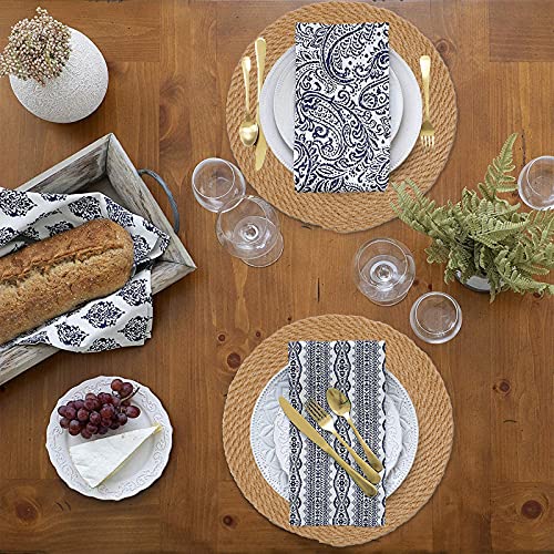 SHACOS Small Round Natural Jute Placemats 12 inch Set of 4 Heat Resistant Place Mats Trivets for Hot Plates Pots Pans Rope Braided Thick Table Mats Potholder Mats (Jute Brown, 12 Inch)