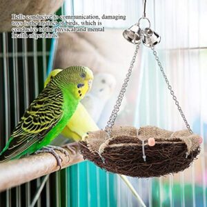 Rattan Birds Nest Toys, Parrot Hanging Swing Nest with Bells Bird Cage Accessories for Cockatoo Macaw Amazon African Grey Budgie Parakeet Cockatiel Lovebird Finch