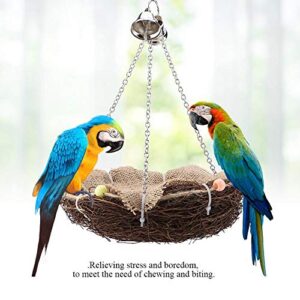 Rattan Birds Nest Toys, Parrot Hanging Swing Nest with Bells Bird Cage Accessories for Cockatoo Macaw Amazon African Grey Budgie Parakeet Cockatiel Lovebird Finch